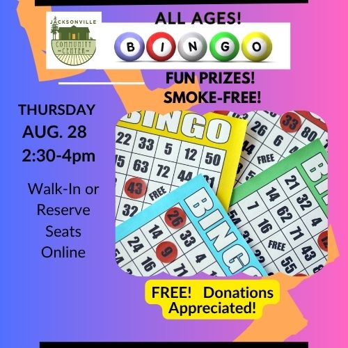 8/28 BINGO at JCC! Smoke-free, Family-Friendly- Fun Prizes ...